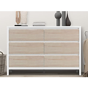 LTMEUTY Dresser for Bedroom - Modern Bedroom Dresser with 6 Drawers, Wooden Horizontal Dresser, Chest of Dresser