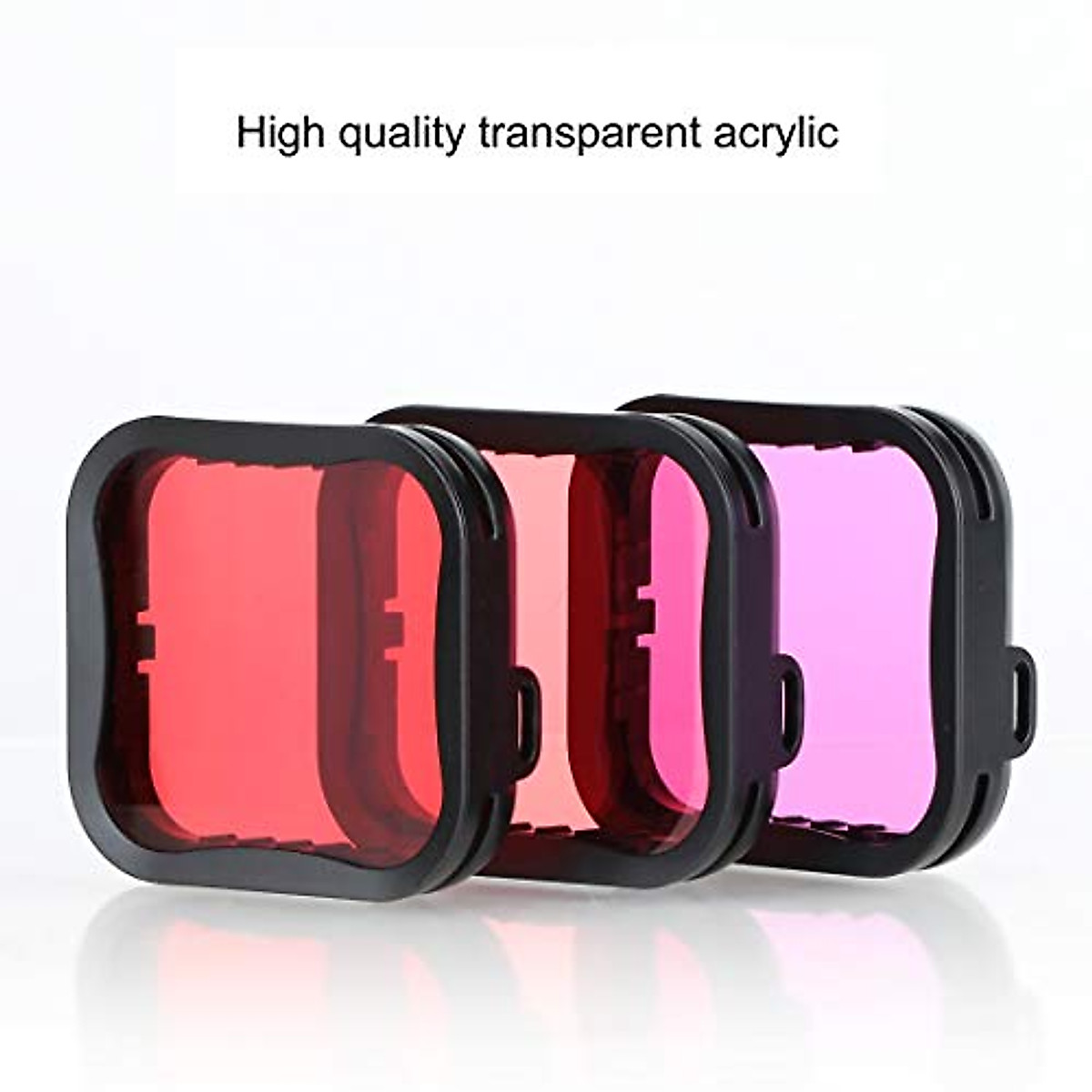 Underwater Camera Dive Filters for GoPro Hero 5, 6 and 7 Black Super Suit Waterproof Housing Case in Red, Light Red, and Magenta, Professional Color Correcting Photography Accessory