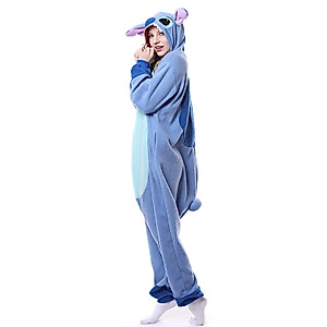 MEILIS Stitch Cosplay Costumes Cartoon Sleepsuit Teens Lounge Wear Unisex Adult Onesie Pajamas (Blue, 3X-Large)