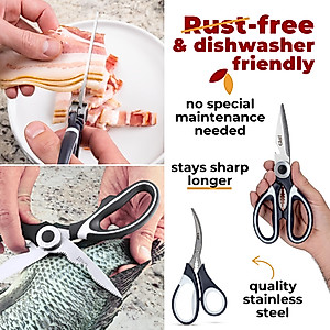 Kitchen Shears by Gidli - Lifetime Replacement Warranty- Includes Seafood Scissors As a Bonus - Heavy Duty Stainless Steel All Purpose Ultra Sharp Utility Scissors