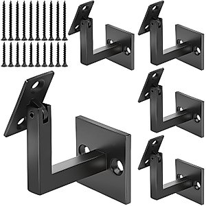 5 pack Crystmetal 304 Stainless Steel Adjustable Swivel Handrail Bracket for Staircase , Square Stair Railing Bracket (Matte Black)