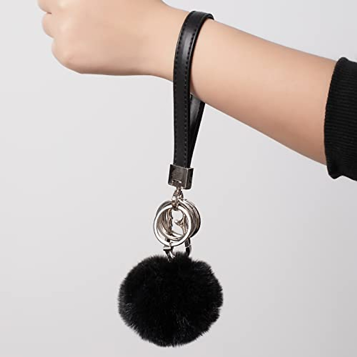 GAOSHIXW Genuine Leather Keychain Universal Wristlet Keychain, Key Chain for Men and Women Car Accessories (Light black)