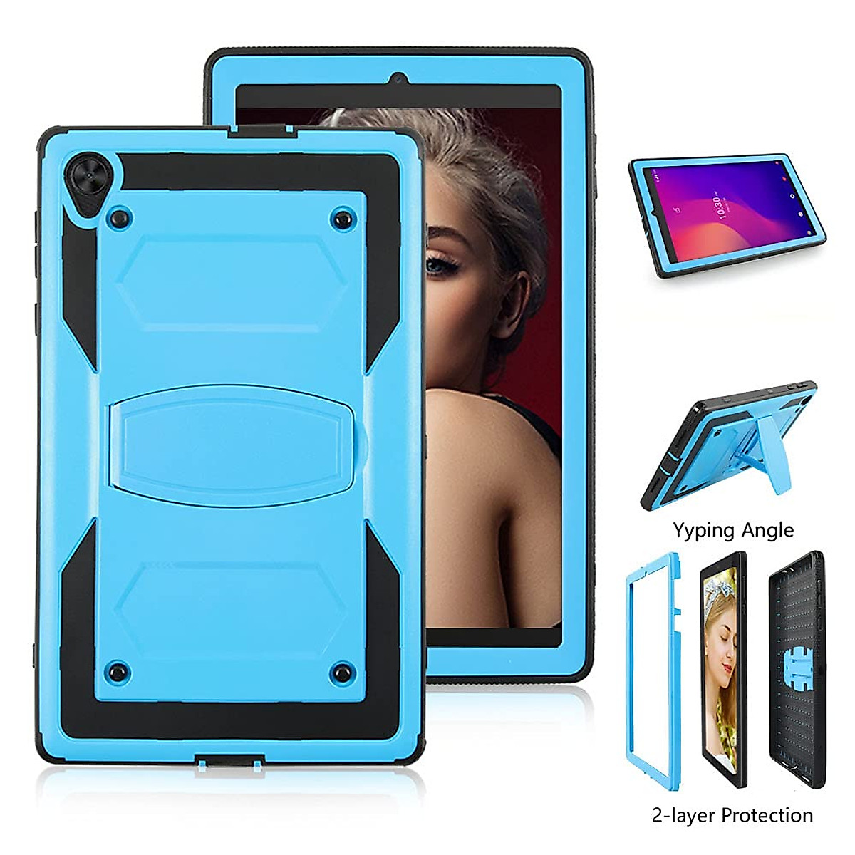 Koolbei Soatuto for Alcatel Joy Tab 2 TCL 9048S Case Shockproof Kids Friendly Rugged Sturdy Armmor Built-in Kickstand Tablet 2020 Model 9032Z 8 inch (Blue)