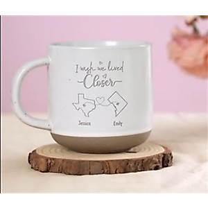 I Wish We Lived Closer, Personalized Bestie Coffee Mugs With Names, Christmas Birthday Gifts For Best Friend Woman, 11 Oz Pottery Mug, Sisters Gifts From Sister, Bestie Gifts For Women