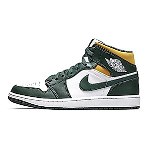 Nike Men's Air Jordan 1 Mid Shoes, Noble Green/Pollen-white, 12