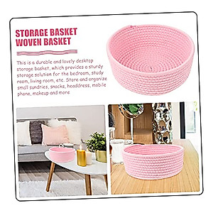 Toyvian Storage Basket Woven Basket Round Storage Bin Closet Storage Bins Woven Rope Basket Rattan Trash Can Decorative Trash Can Cotton Thread Storage Basket Cotton Rope Office Mini Thing