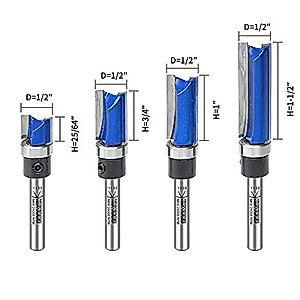 KOWOOD Plus Round-Over Edging/45° Chamfer/Core Box/90° V Groove Router Bit Set in C3 Carbide Tipped for Woodwork (Round-Over Edging)