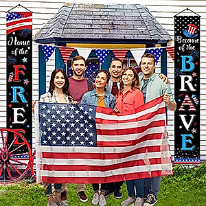 3 Pieces 4th of July Decoration Independence Day Patriotic Banner Flag Home of The Free and Because of The Brave Veterans Day Hanging Sign Set for House Yard Porch Garden Indoor Outdoor Party Supply