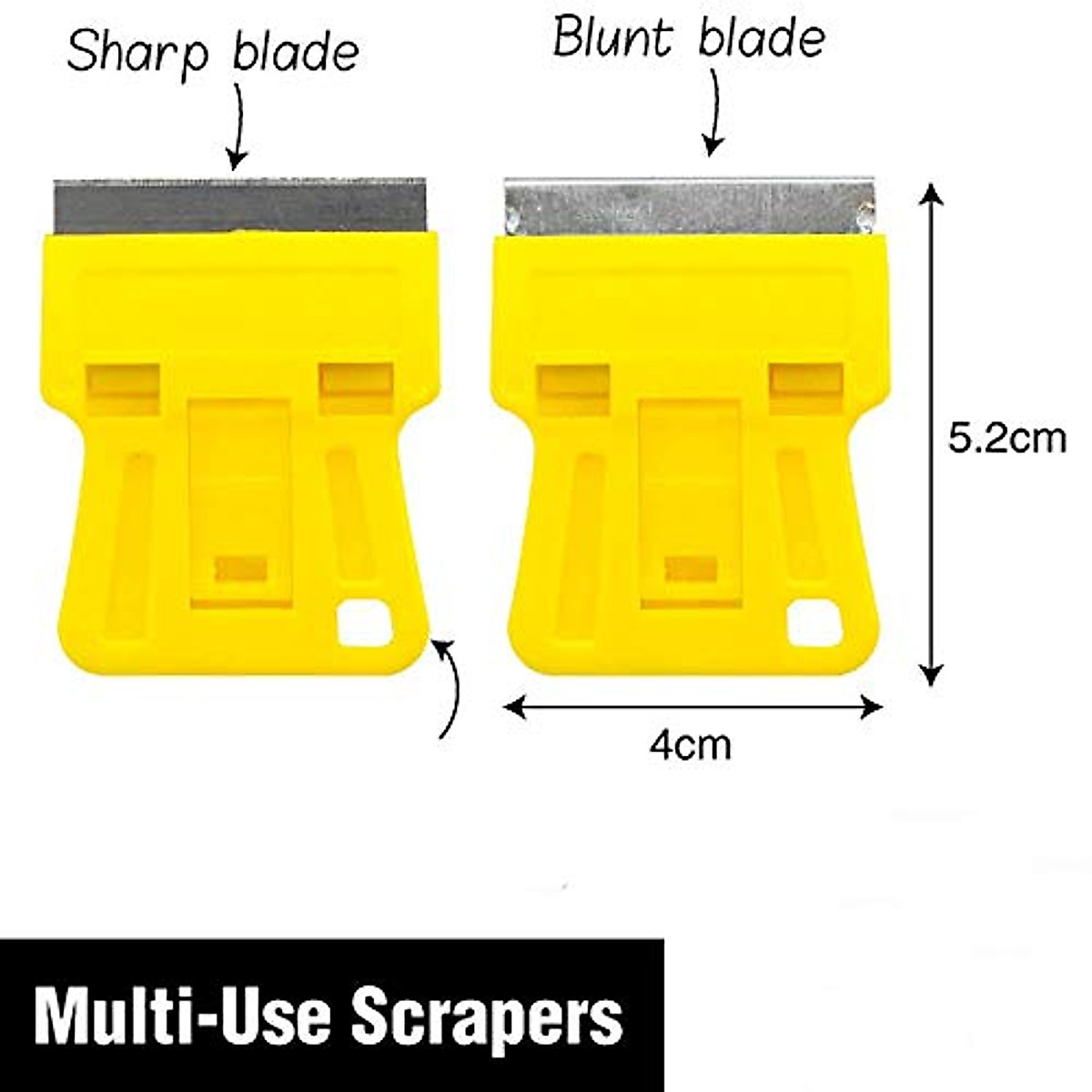 WEKOIL Mini Plastic Razor Blade Scraper High Visibility Bright Yellow Window Scraper Paint Scraper with 5 Spare Metal Razor Scraper Blades Stove Top Scraper Scraping Sticker Decal Residue Label