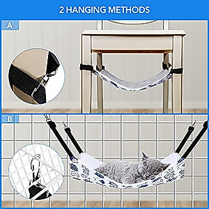 Pedgot 3 Pack Reversible Cat Hanging Hammock with Adjustable Straps and Hooks Double-Sided Pet Cage Hammock Hanging Bed Resting Sleepy Pad for Small Animals Pets, 23.6 x 20 Inches