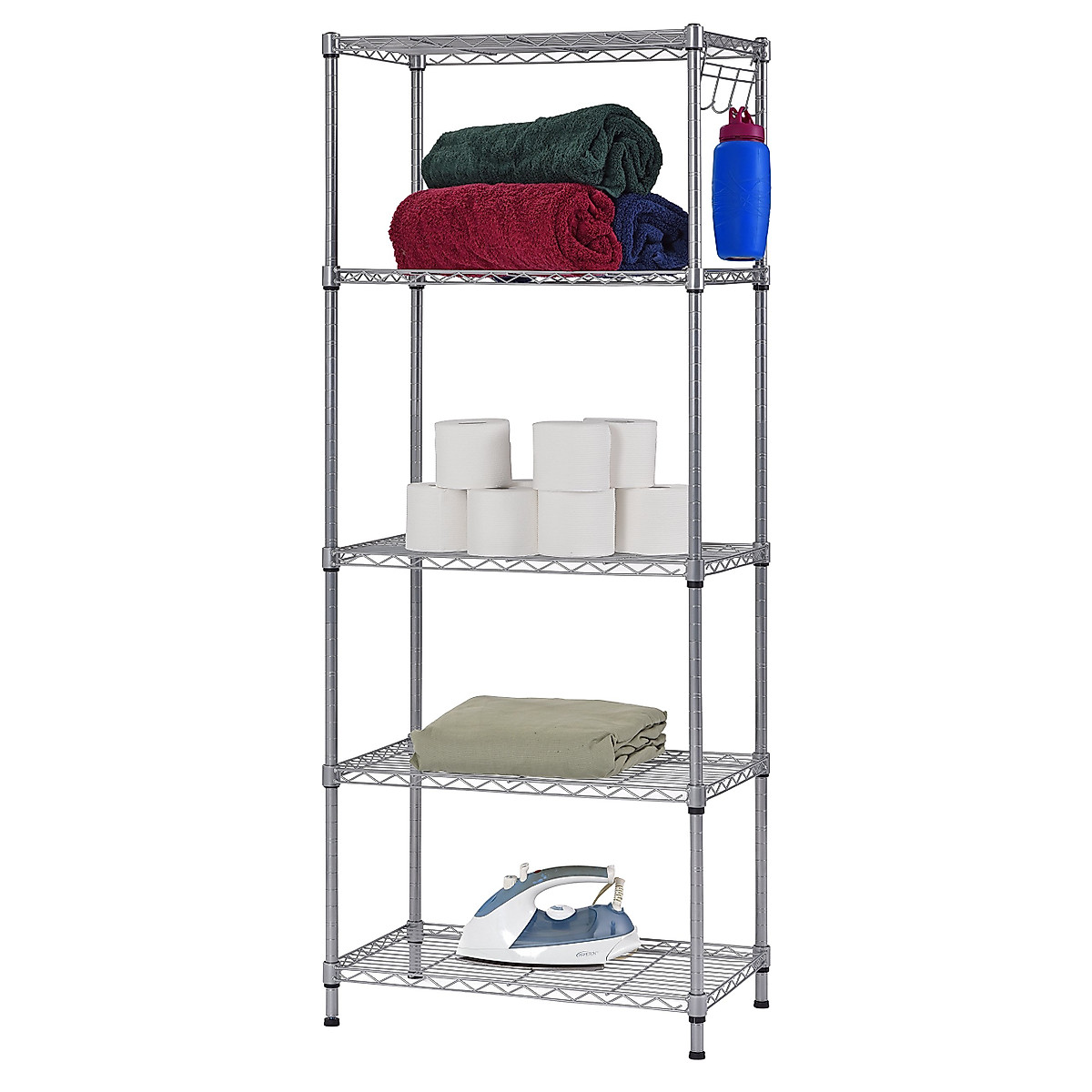 Muscle Rack WS241459-5S 5 Tier Wire Shelving with Hooks in Silver, 59" Height, 24" Width, 14" Length