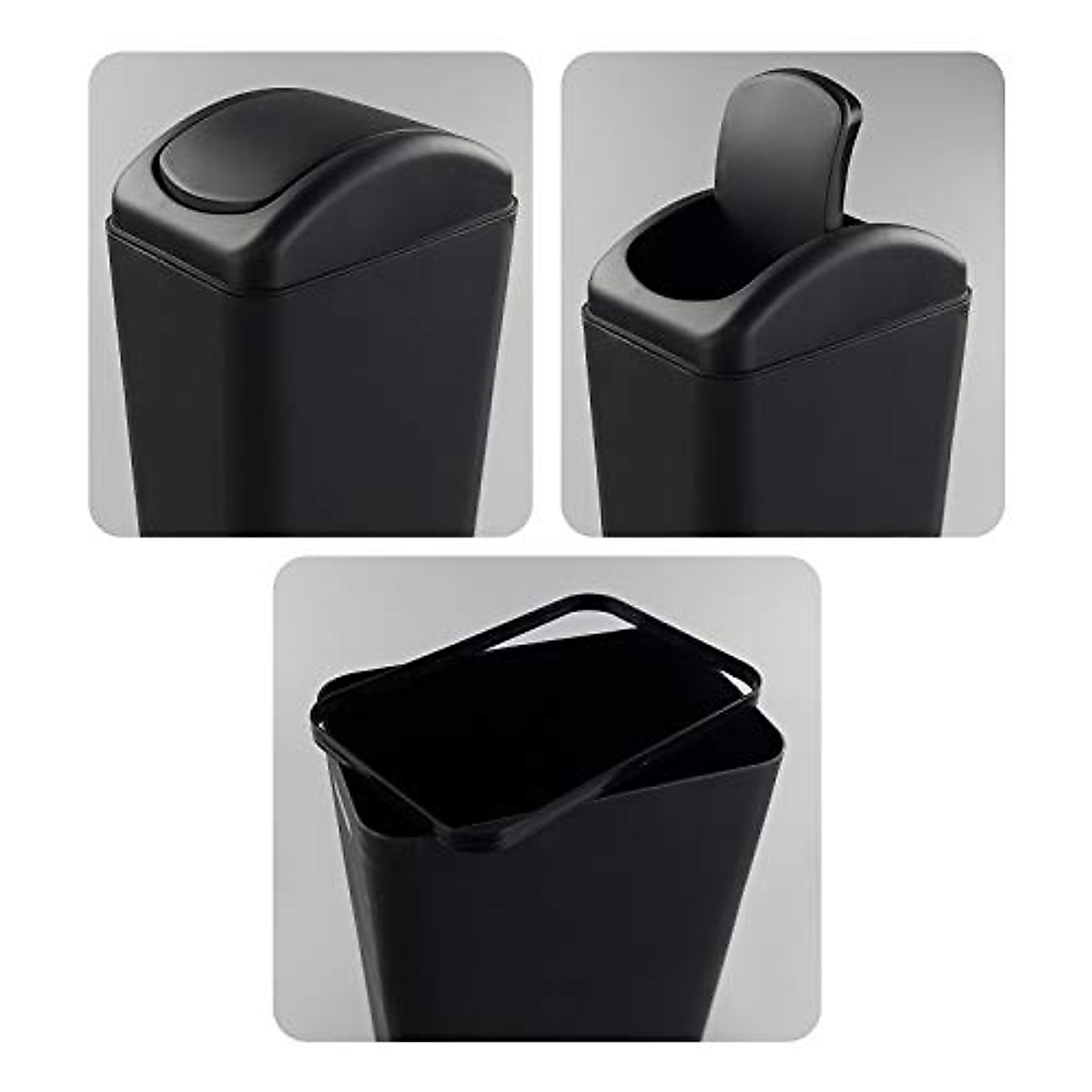 Uumitty 14 Litre Plastic Trash Can, Swing Top Garbage Can, Black, 1 Pack