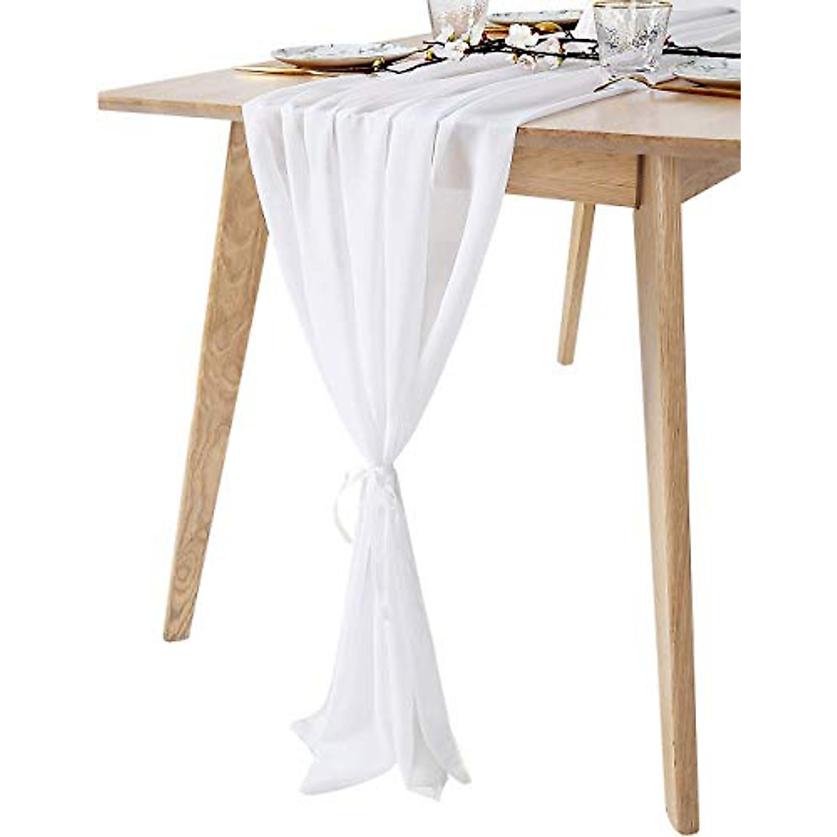 10Ft 1 Piece White Chiffon Table Runner 27x120 Inches Sheer Chiffon Fabric Bridal Party Romantic Wedding Reception Decorations