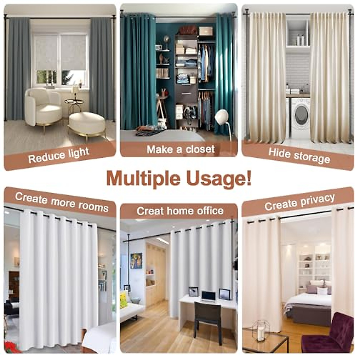 Room Divider Curtain Rod, No Drilling Tension Rod Room Dividers for Partitions, 28-70inch(W) 4-10ft (H) Adjustable Heavy Duty Floor to Ceiling Wall Divider Hanging Curtains for Separation Matte Black