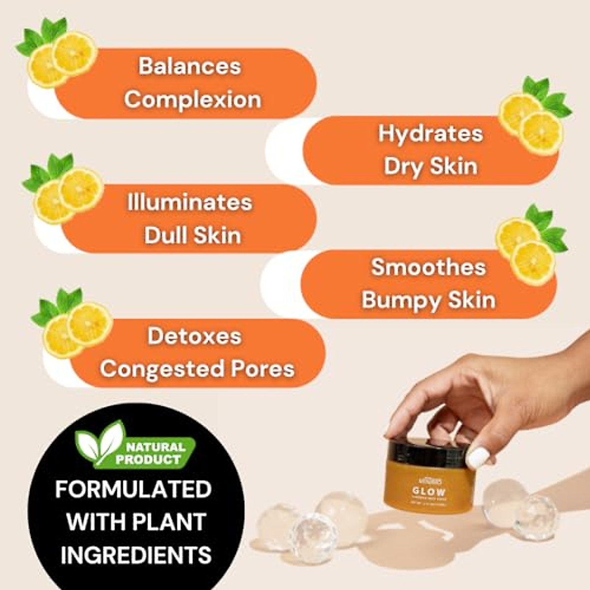 Minimo Glow Turmeric Face Scrub With Heart Applicator - Infused with Turmeric, Manuka Honey, Cinnamon, and Chamomile - Unscented Turmeric Scrub for All Skin Types- Achieve Glowing Skin Naturally
