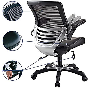 Modway Edge Mesh Back and White Vinyl Seat Office Chair With Flip-Up Arms - Computer Desks in Black