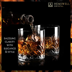 Hemswell Crystal Whiskey Glasses Set of 2 for Men - 11oz Crystal Rocks Bourbon Glasses - Old Fashioned Glass for Whisky - Satin Lined Box - Glenrigg