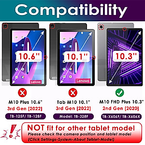 DETUOSI Rotating Case for Lenovo M10 FHD Plus 10.3" 2nd Gen 2020 (TB-X606F/X606X),360 Degree Rotate Multi-Angle Stand Folio Leather Protective Smart Book Cover + Auto Sleep/Wake + Elastic Band Closure