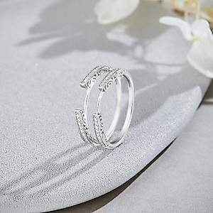 AFFY Engagement Wedding Ring for Women, Cathedral Ring Guard Enhancer With Diamond Solitaire Ring In 14K White Gold Over Sterling Silver With Cubic Zirconia, Gift For Her Ring Size -5.5