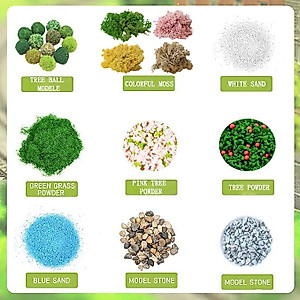 QuarenDen Scenery Miniature Basing Kit, 12 Bags, Basing Material Kit, Model Scenery Kit, Decorative Sand, Stone, Grass, Moss Stick, River for Model Railway, Fairy Garden Diorama Scenery