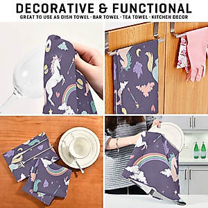 Kigai 1 Pack Rainbow Star Unicorn Kitchen Towels Soft Highly Absorbent Dish Towels Reusable Tea Towels Set 28 x 18 Inch