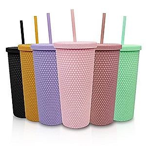 AQUAPHILE 24Oz Matte Studded Tumbler with Reusable Straw and Leak Proof Lid Water Cup Travel Mug Coffee Ice Water Bottle Double Walled Insulated Tumbler BPA Free(Black)