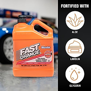 Fast Orange 25219 Pumice Lotion, Heavy Duty Hand Cleaner, Natural Citrus Scent, Waterless Cleaner For Mechanics, Strong Grease Fighter, 1 Gallon
