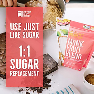 BetterBody Foods Monk Fruit Sweetener Blend, Raw Cane Sugar Substitute, Zero Calorie, Keto Diet Friendly, Zero Net Carbs, Zero Glycemic, Baking, Extract, Sugar Replacement, 1lb, 16 oz