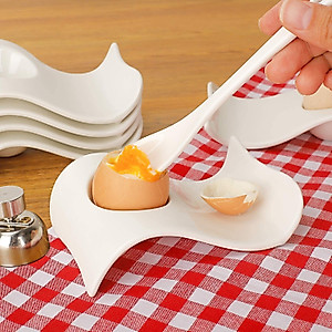 ChasBete Egg Cups for Soft Boiled Eggs, Ceramic Egg Cup, Soft Boiled Egg Holder 6 + 1 Egg Topper Cutter for Decor/Breakfast/Brunch