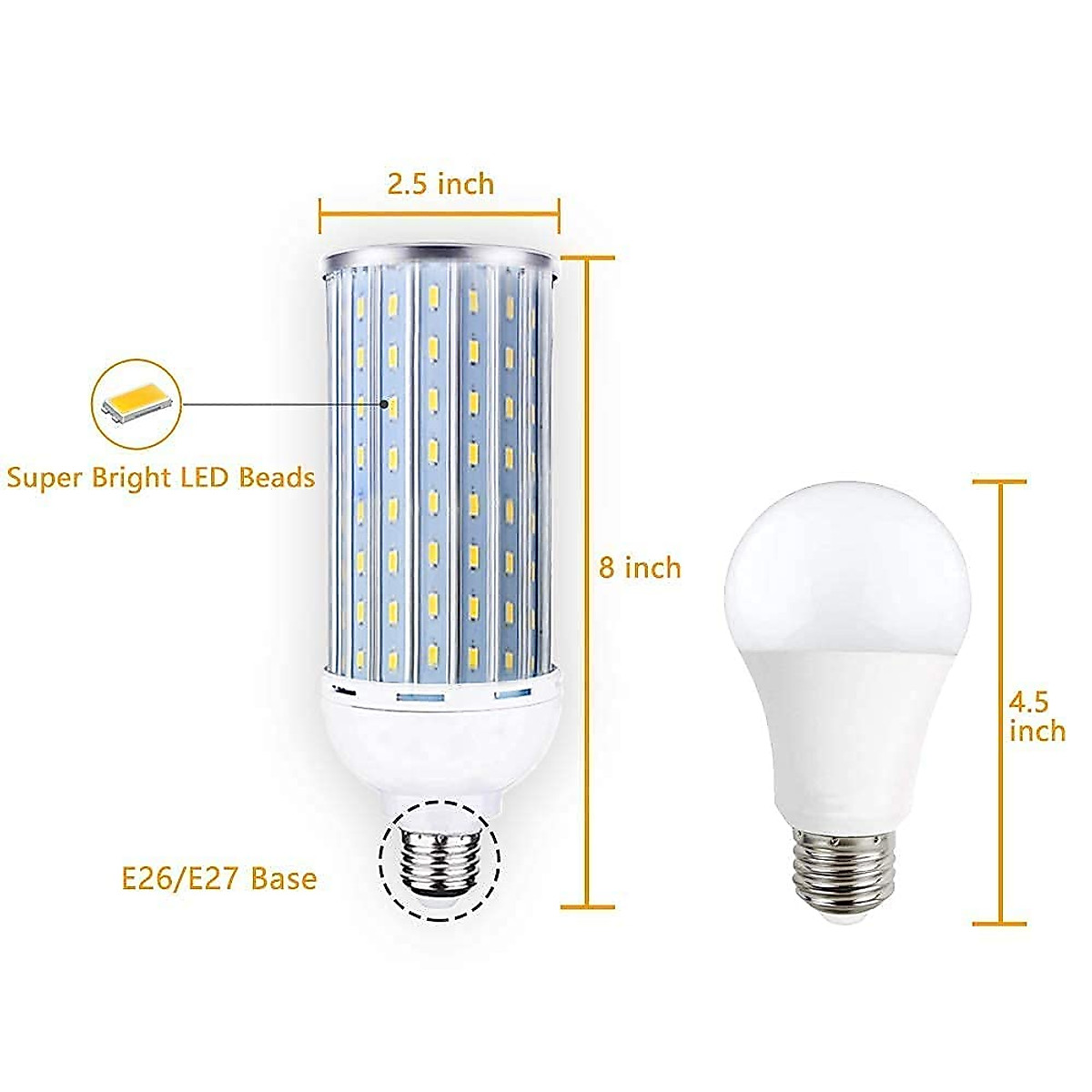 Intpro 60W LED Corn Light Bulb Lamp, 6000LM E26/E27 6000K 85V~265V super bright light for Indoor Large Area, garage barn Workshop Warehouse Factory Porch Backyard High Bay Street Outdoor