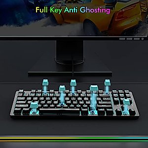 Mechanical Keyboard and Mouse, E-YOOSO Z-737 Wired Gaming Keyboard and Mouse with OUTEMU Blue Switches, 8000 DPI Honeycomb Mouse with Mouse Pad, Blue Backlit & RGB Sidelight 87 Keys Keyboard for PC