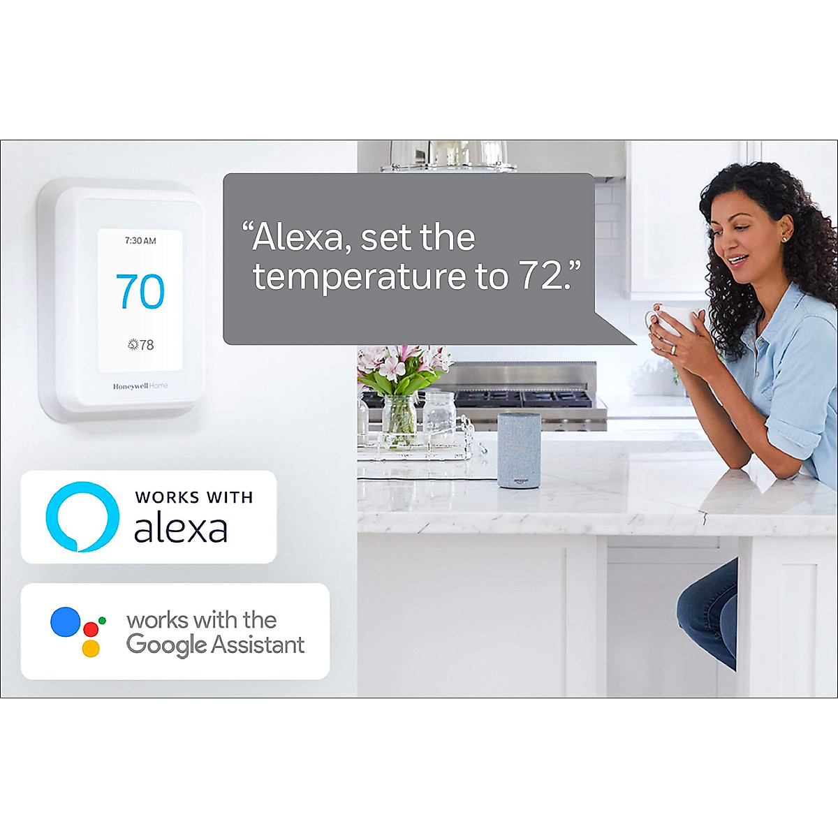 Honeywell Home RCHT9610WFSW2003 RCHT9610WFSW T9 WiFi Thermostat with 1 Smart Room Sensor, Touchscreen Display, Alexa and Google Assist (Renewed)