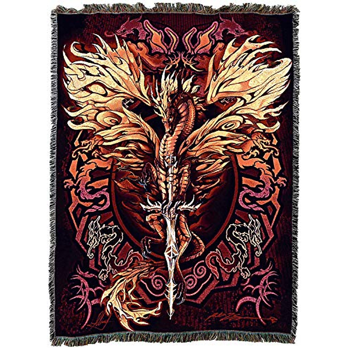 Pure Country Weavers Flame Blade Blanket by Ruth Thompson - Gift Fantasy Dragon Tapestry Throw Woven from Cotton - Made in The USA (72x54)