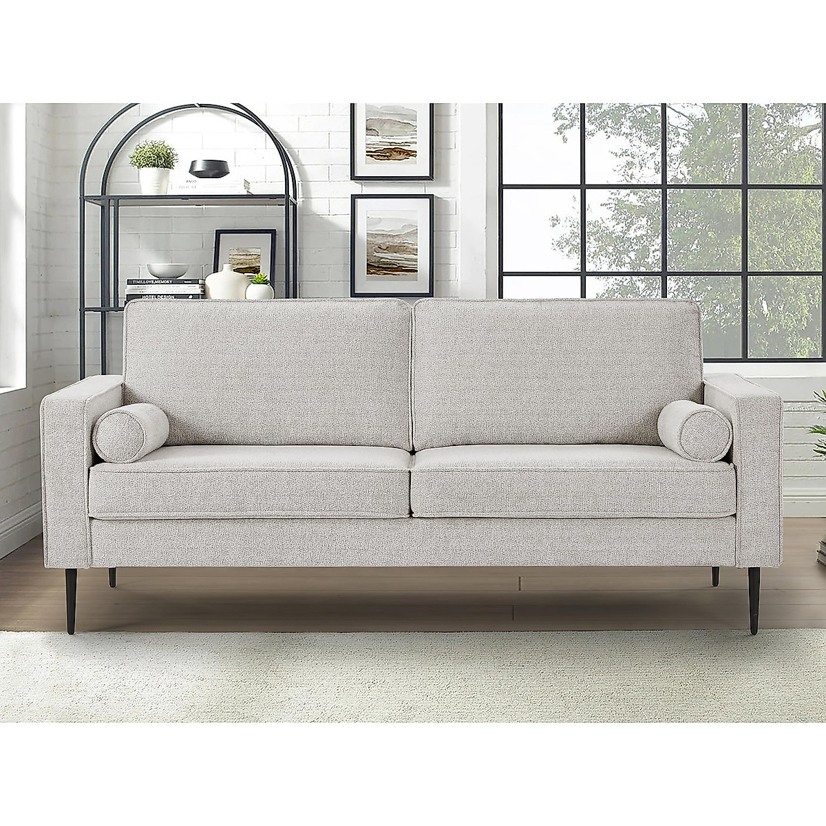 ROCKINGRUN 77" Loveseat Sofa, Chenille Fabric Sectional Mini Sofa for Living Room, Upholstered 2 Seater Couch Sofa with Track Armrest, Small Sofa Bed, Comfy Couch for Dorm, Office, Apartment