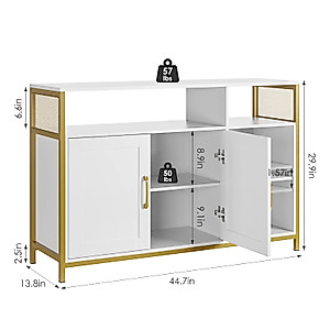 HITHOS Sideboard Buffet Cabinet, Gold Storage Cabinet with Doors and Adjustable Shelves, Modern Coffee Bar Cabinet Accent Cabinet for Kitchen, Dining Room, Living Room, Entryway, Gold/White