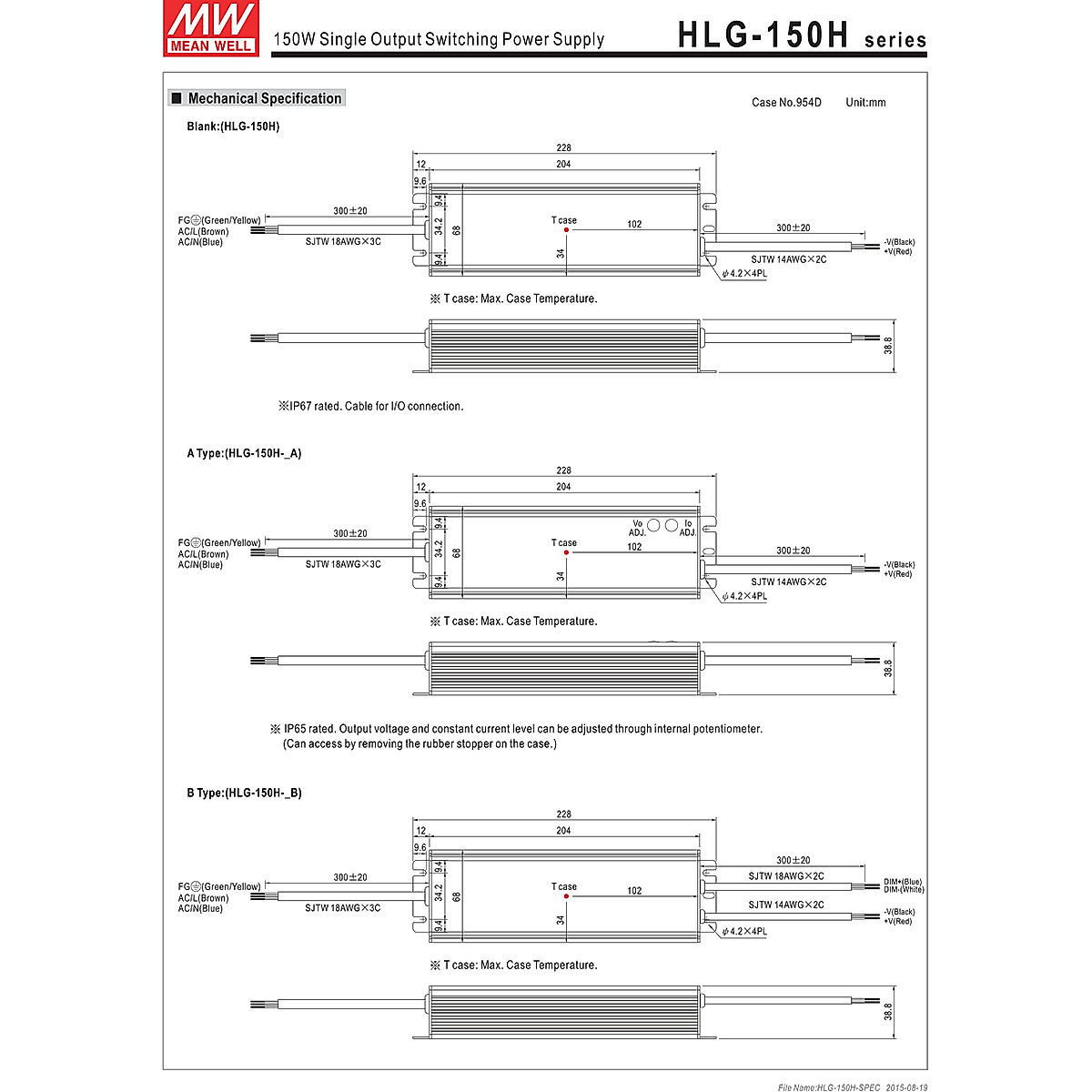 MEAN WELL HLG-150H-24 150W Single Output Switching Power Supply 24V