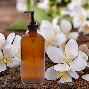 Cornucopia 4oz Amber Glass Pump Bottles (4-Pack); Great for Lotions, Liquid Soap, Aromatherapy and More