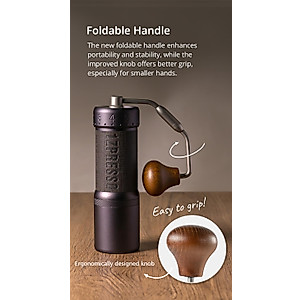 1Zpresso J-Max S Manual Coffee Grinder Iron Gray, Coated Conical Burr,Foldable Handle, Magnet Catch Cup Capacity40g, Numerical Adjustable Finely Setting, Faster Grinding Efficiency ideal for Espresso