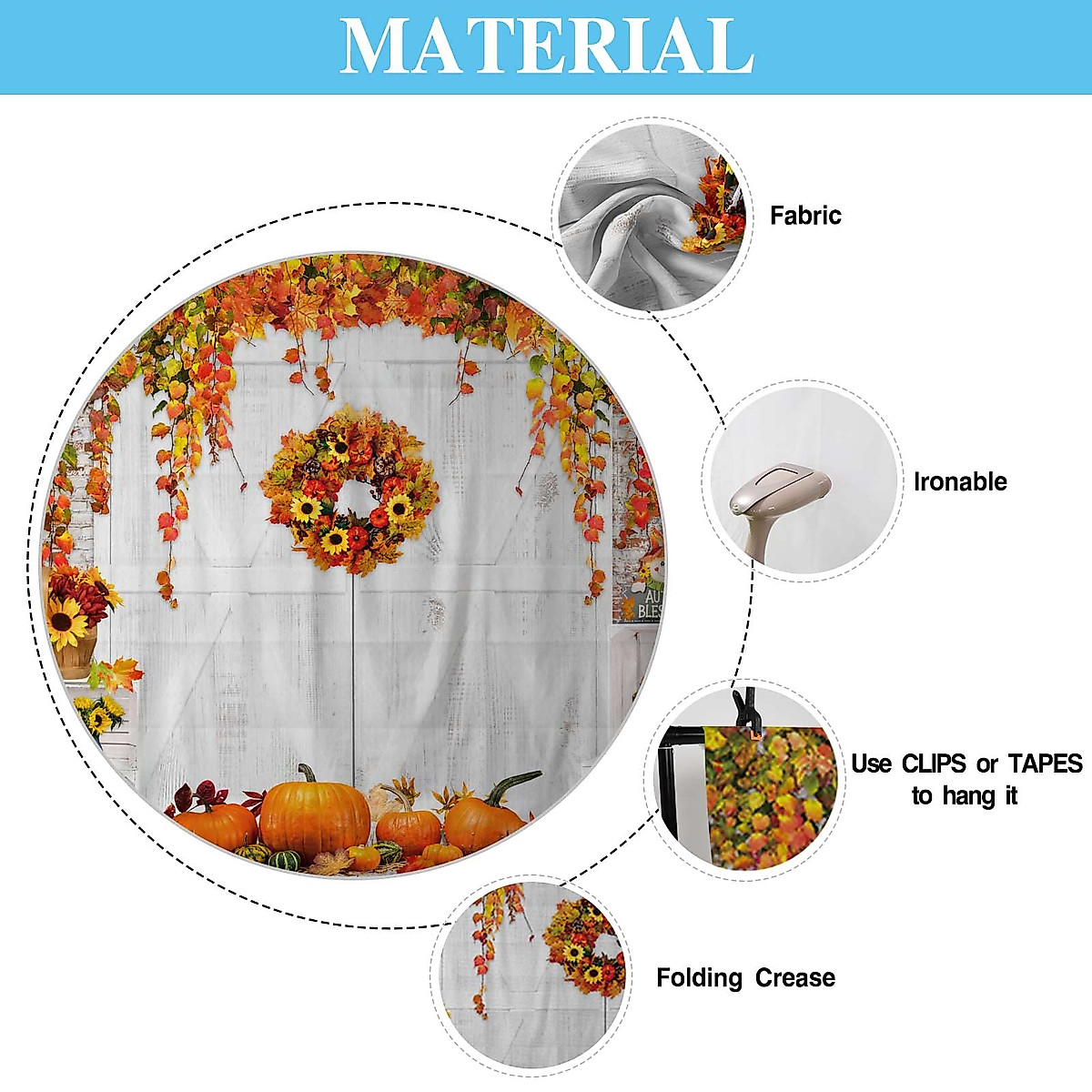 Allenjoy 84" x 59" White Autumn Barn Door Photo Backdrop Kids Pet Thanksgiving Photography Picture Fall Harvest Maple Leaves Pumpkin Baby Shower Party Supplies Decoration Banner Booth Prop Background