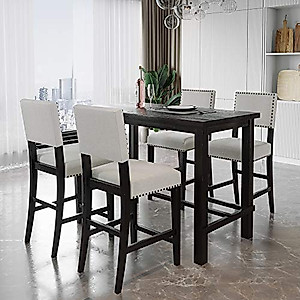 Merax 5 Piece Dining Set Kitchen Table Set Counter Height Table Set with One Rectangle Table and 4 Cushioned Chairs for 4 Persons Dining Room Table Set for Small Place(Table+4 Chairs)