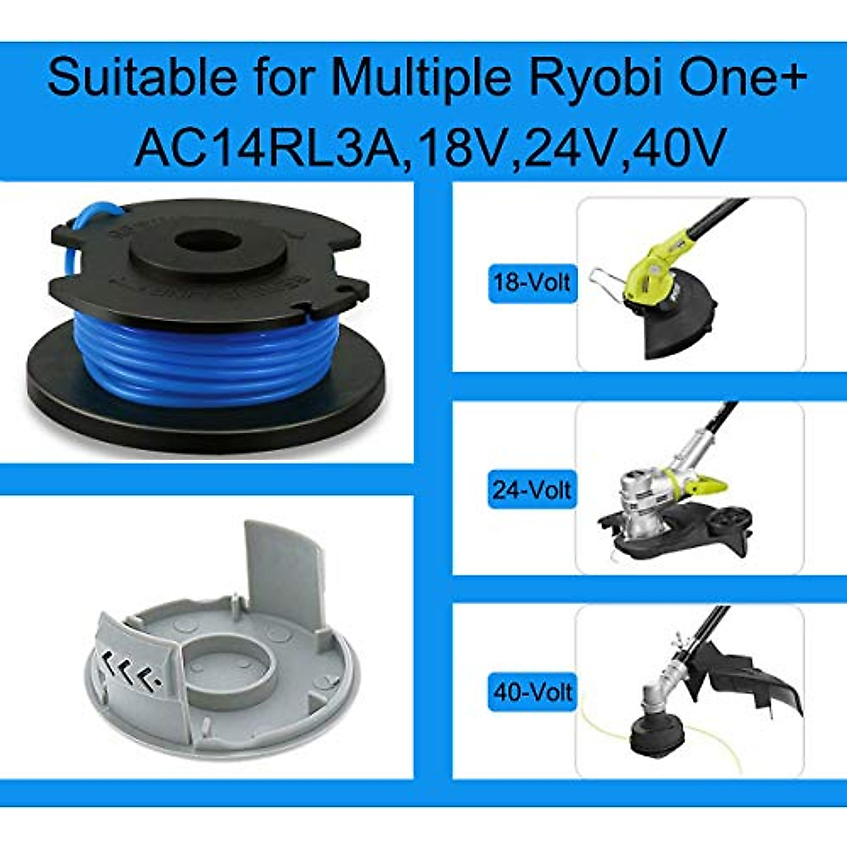 Replacement String Trimmer Spool for Ryobi Weed Wacker String,11ft 0.065" String Trimmer Line for ryobi String Trimmer Refill,for Ryobi One+ AC14RL3A 18v 24v and 40v Cordless Weed Eater(12 + 2Pack)
