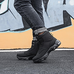 LARNMERN Non Slip Mens Boots Hiking Slip Resistant Shoes Air Cushion Side Zipper Comfort Botas Militares Hombre Zapatos de Trabajo Black 10.5