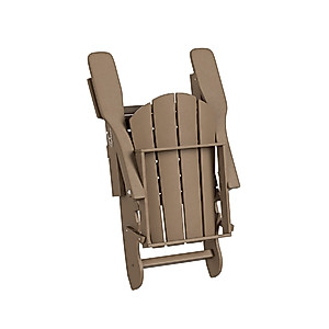 WestinTrends Malibu 3-Pieces Adirondack Chairs Set with Side Table, All Weather Outdoor Seating Plastic Patio Lawn Chair Folding for Outside Porch Deck Backyard, Weathered Wood