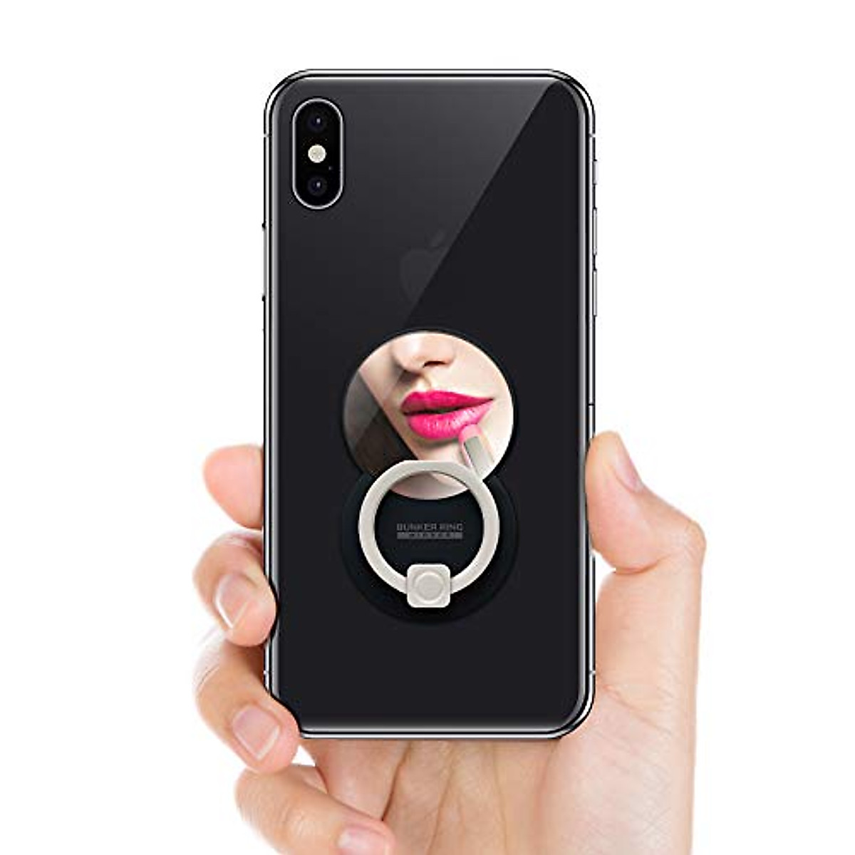 BUNKER RING Mirror, Cell Phone Ring Grip Stand with Mirror, 360°Rotation Metal Ring, Comes with Dedicated Holder, Compatible with Most Smartphones (Blush Gold), BKRMR-HOLS
