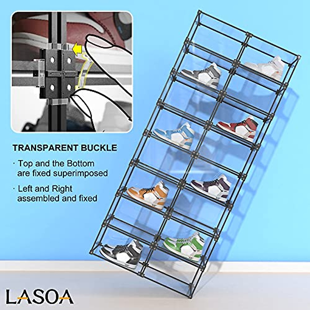 LASOA Clear Acrylic Shoe Box, Foldable Stackable Plastic Shoe Box Magnetic Side Open Fully Transparent Sneaker Display Box Containers, Shoe Organizer for Booties, Sneakers, Collectibles, 2 Pack