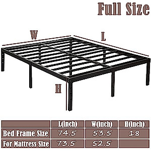 caziwhave 18 Inch Bed Frames Full Size Heavy Duty Platform with Sturdy Metal Slats No Box Spring Needed Easy Assembly Under Bed Storage Noise-Free Non-Slip Black