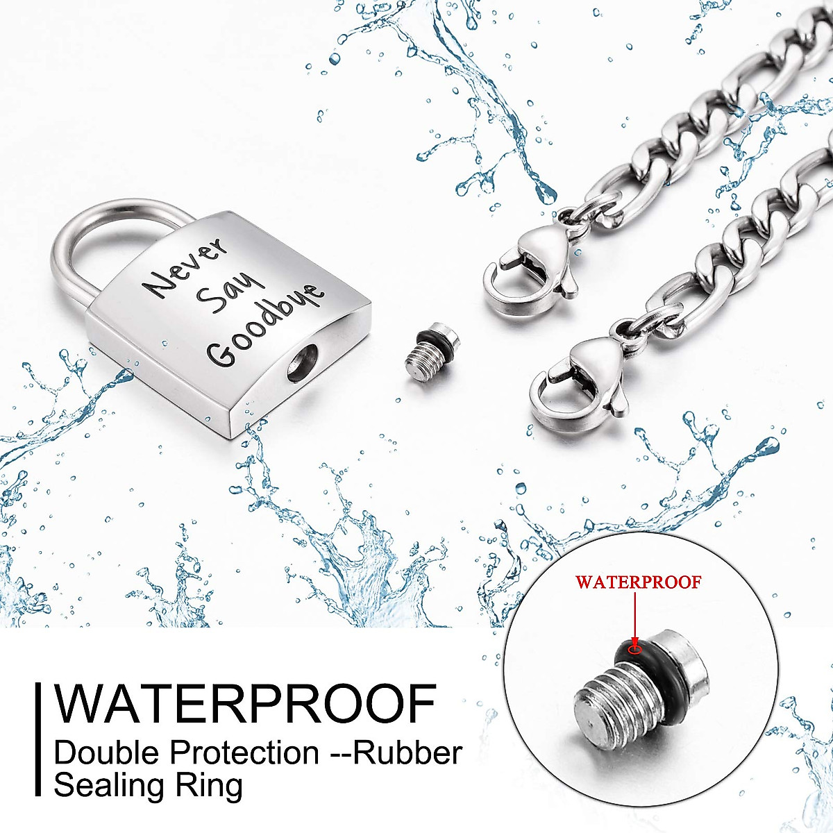 abooxiu Lock Urn Necklace for Ashes Stainless Steel Ashes Necklace Cremation Necklace for Human Ashes Memorial Ashes Holder - Never Say Goodbye