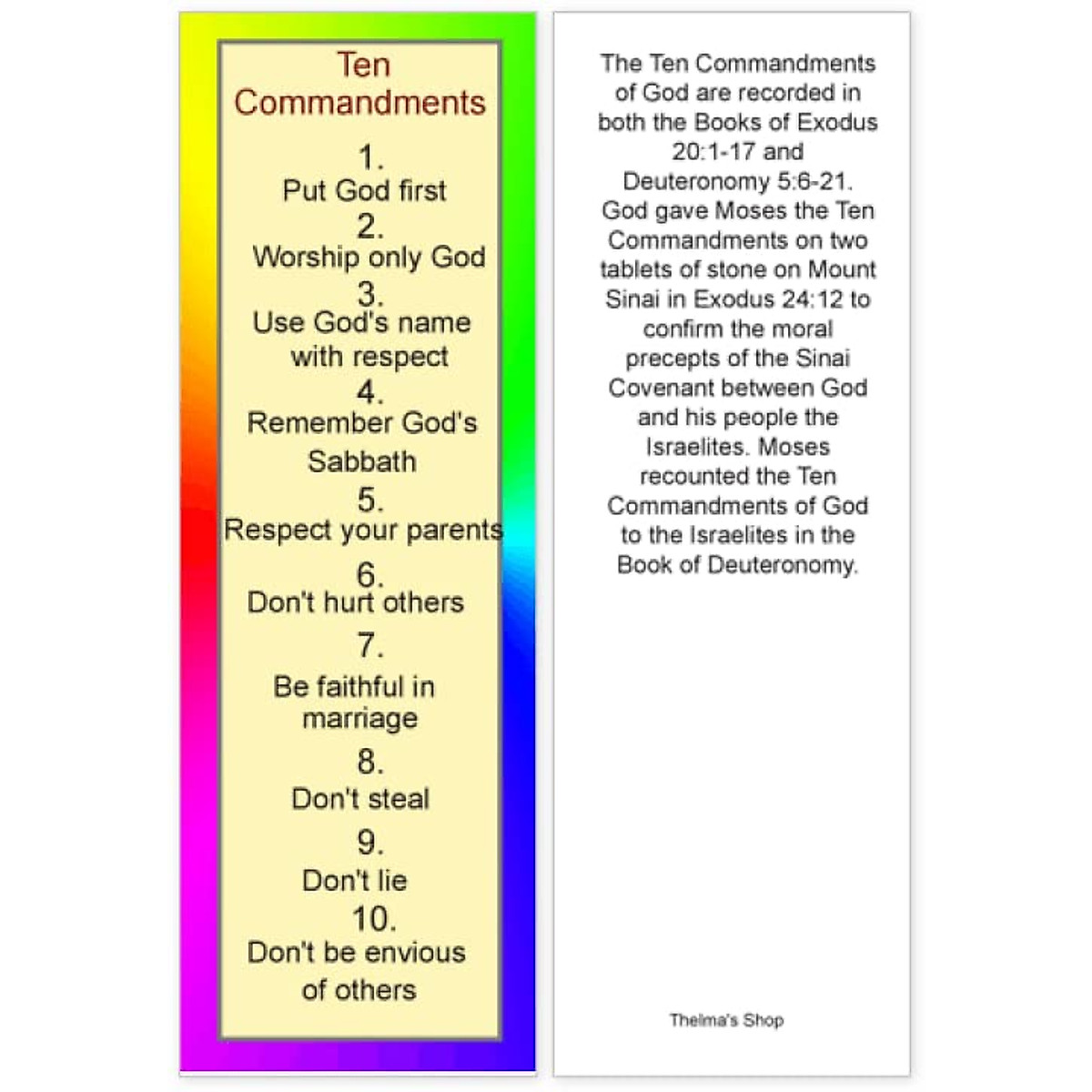 Thelma's Shop Ten Commandments Bookmarks for Kids and Adults Church Gifts Religious (50 Count)