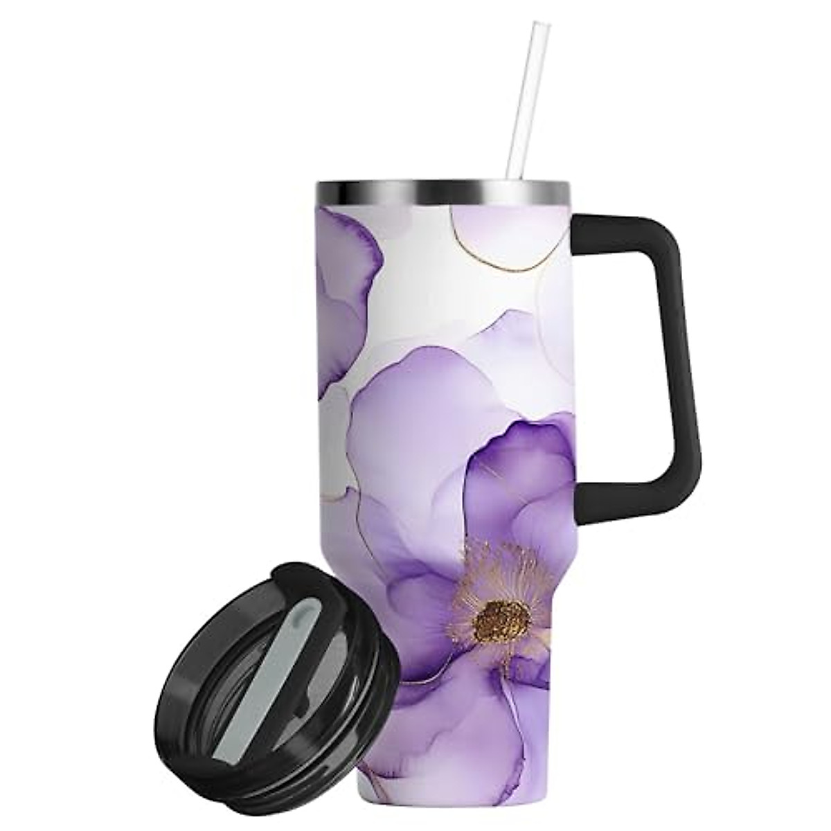SEHANY Purple Marble 40 Oz Tumbler with Lid and Straw, Double Vacuum Stainless Steel Insulated Sports Water Bottle Cup Holder Friendly Leak-Proof Travel Coffee Cup for Iced Drink