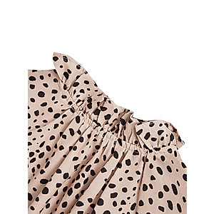 Avanova Women's Leopard Printed Ruffle Hem 3/4 Sleeve Mock Neck Elegant Work Blouses Top Beige Large